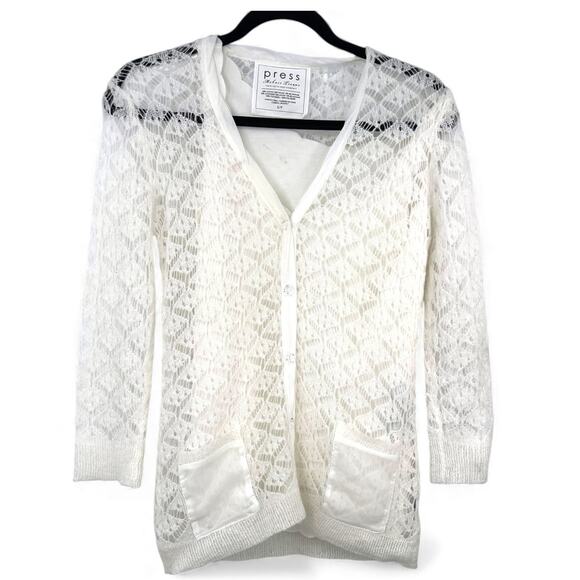 Press | Sweaters | Press S White Lace Cardigan Sweater Knit Mohair ...